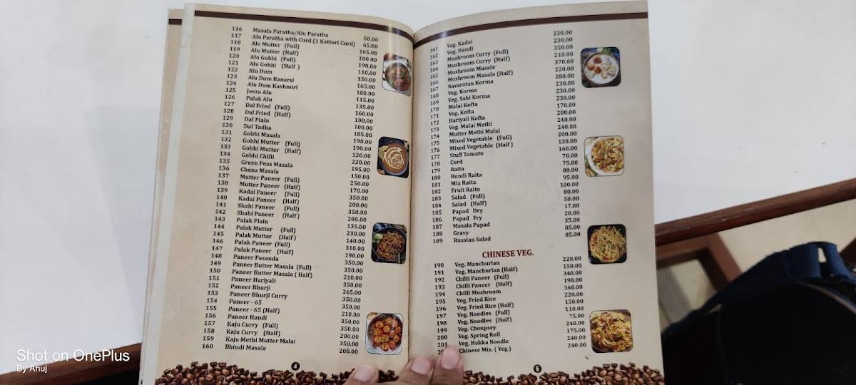 Menu at Indian coffee house, Chhindwara