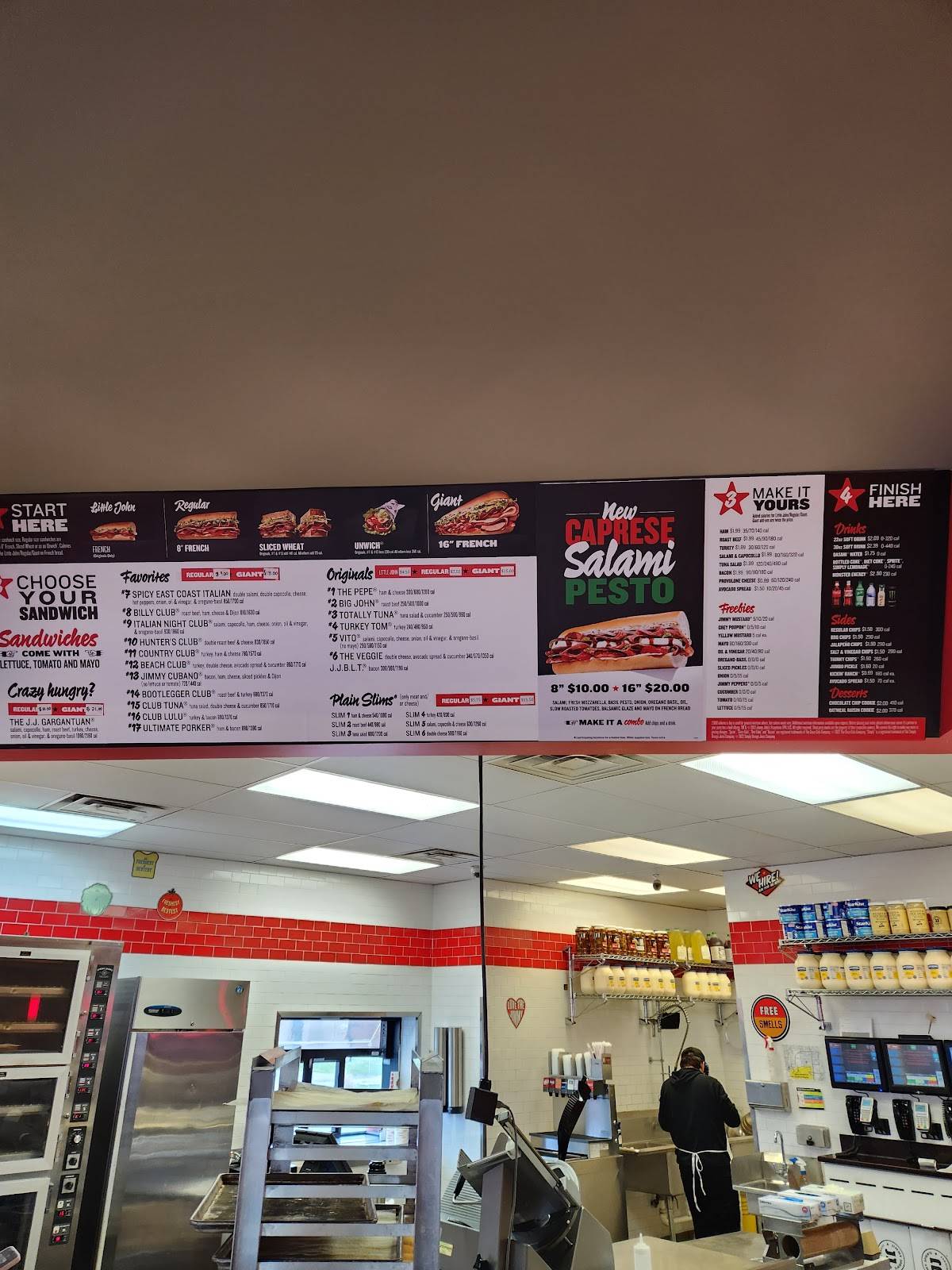 Menu at Jimmy John's fast food, Indianapolis, W Washington St