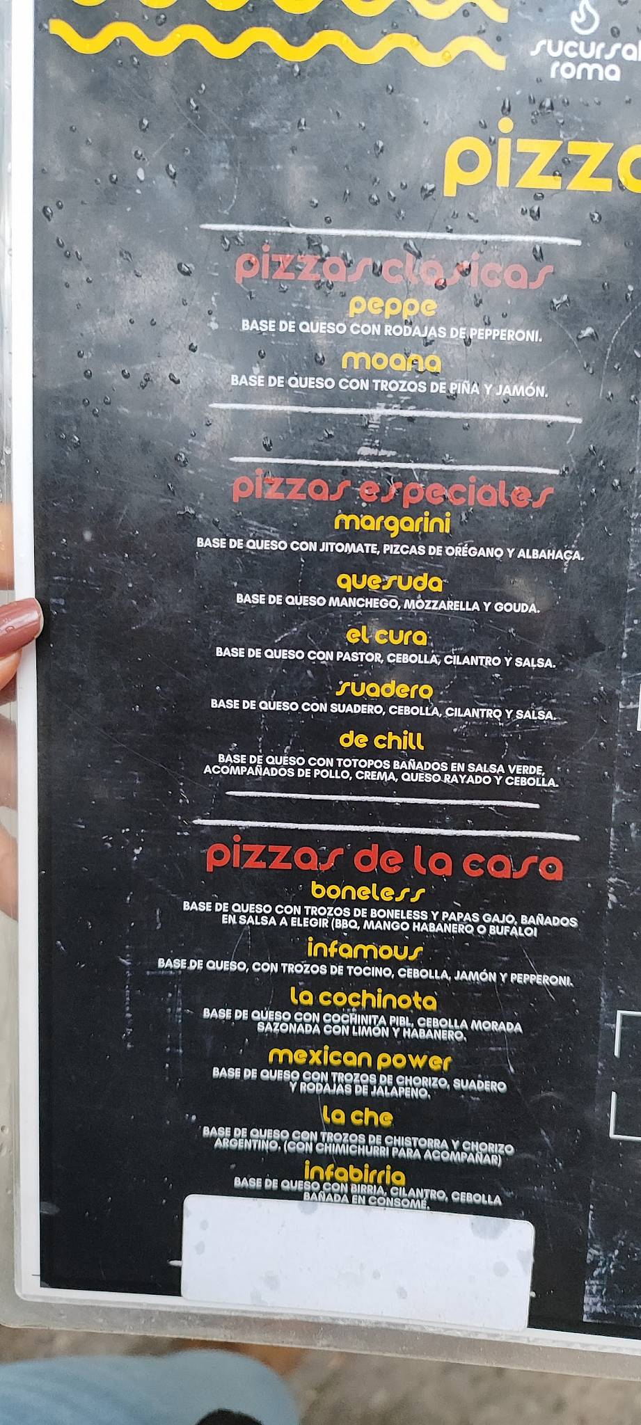 Carta del restaurante Infamous Pizza, Mexico