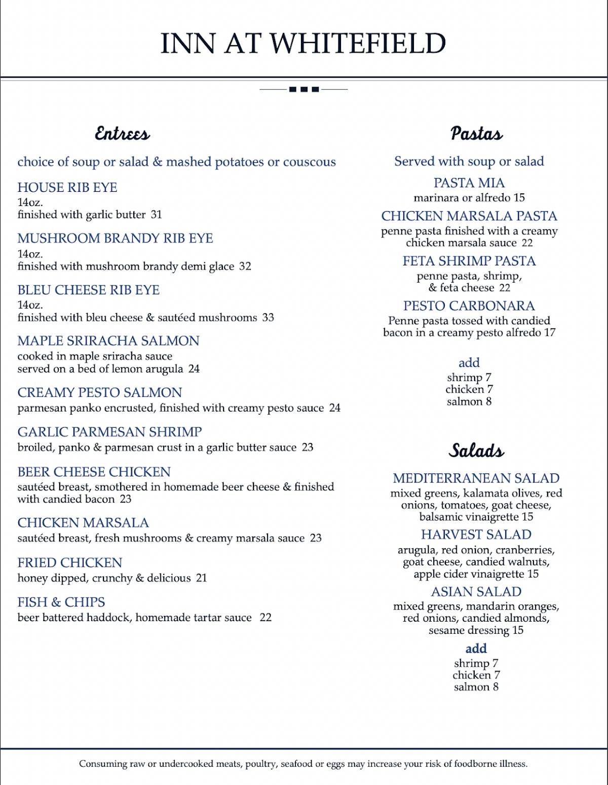 Menu at Inn At Whitefield pub & bar, Whitefield