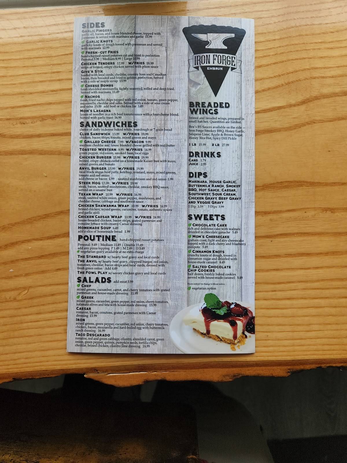 Menu at Iron Forge Pizza pizzeria, Embrun