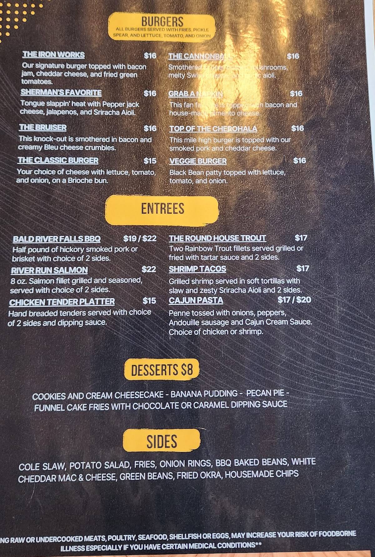 Menu at Iron Works Grille pub & bar, Tellico Plains