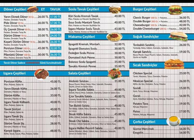 Menu at Class Cafe, Istanbul, Aytar Cd. No:18