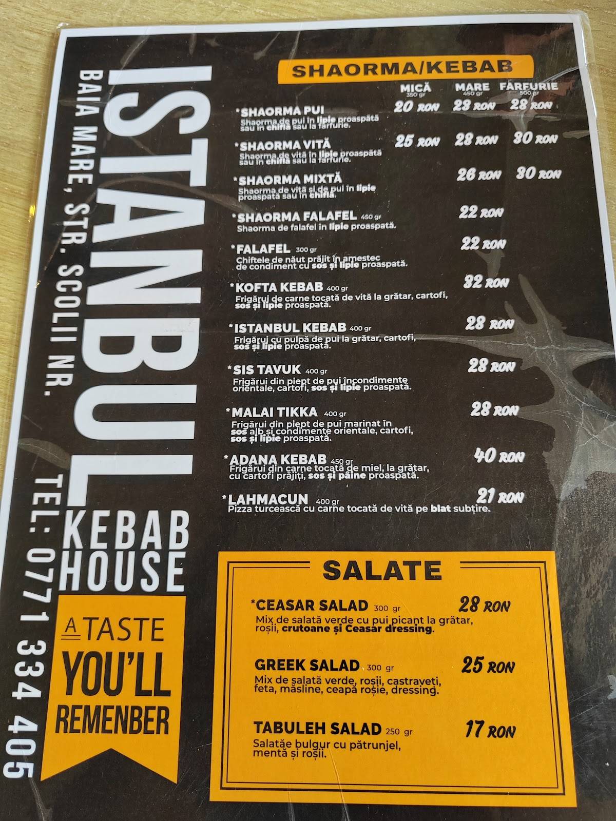Menu at Istanbul Kebab House - Baia Mare, Baia Mare