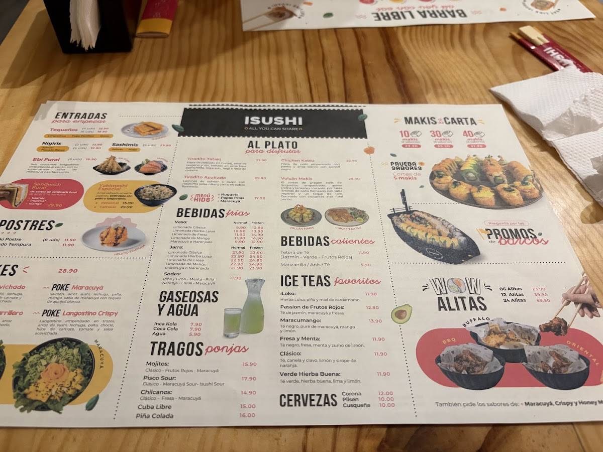 Carta del restaurante Isushi, San Miguel, Av. del la Marina 2266