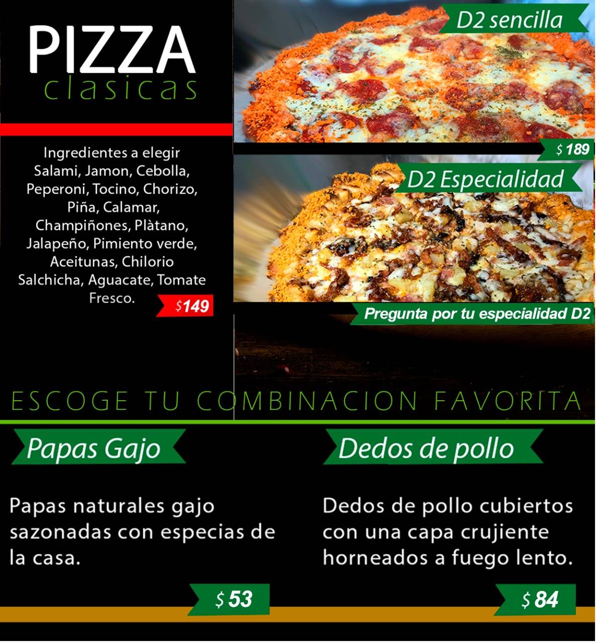 Menu at Italia Mia pizzeria, Mazatlán