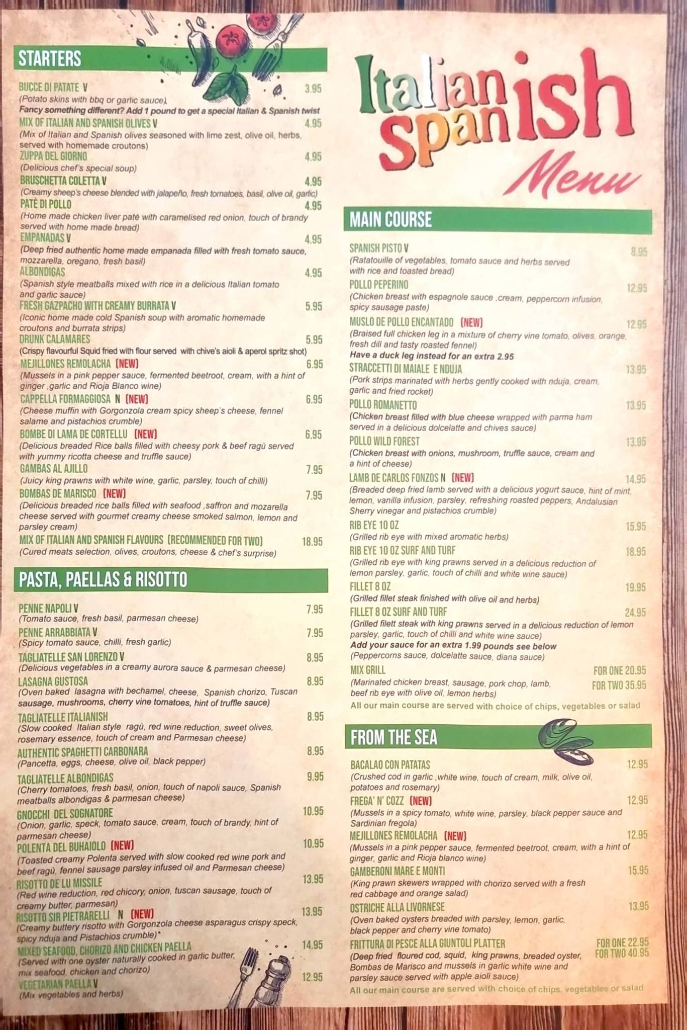 Menu at Italianish restaurant, South Shields