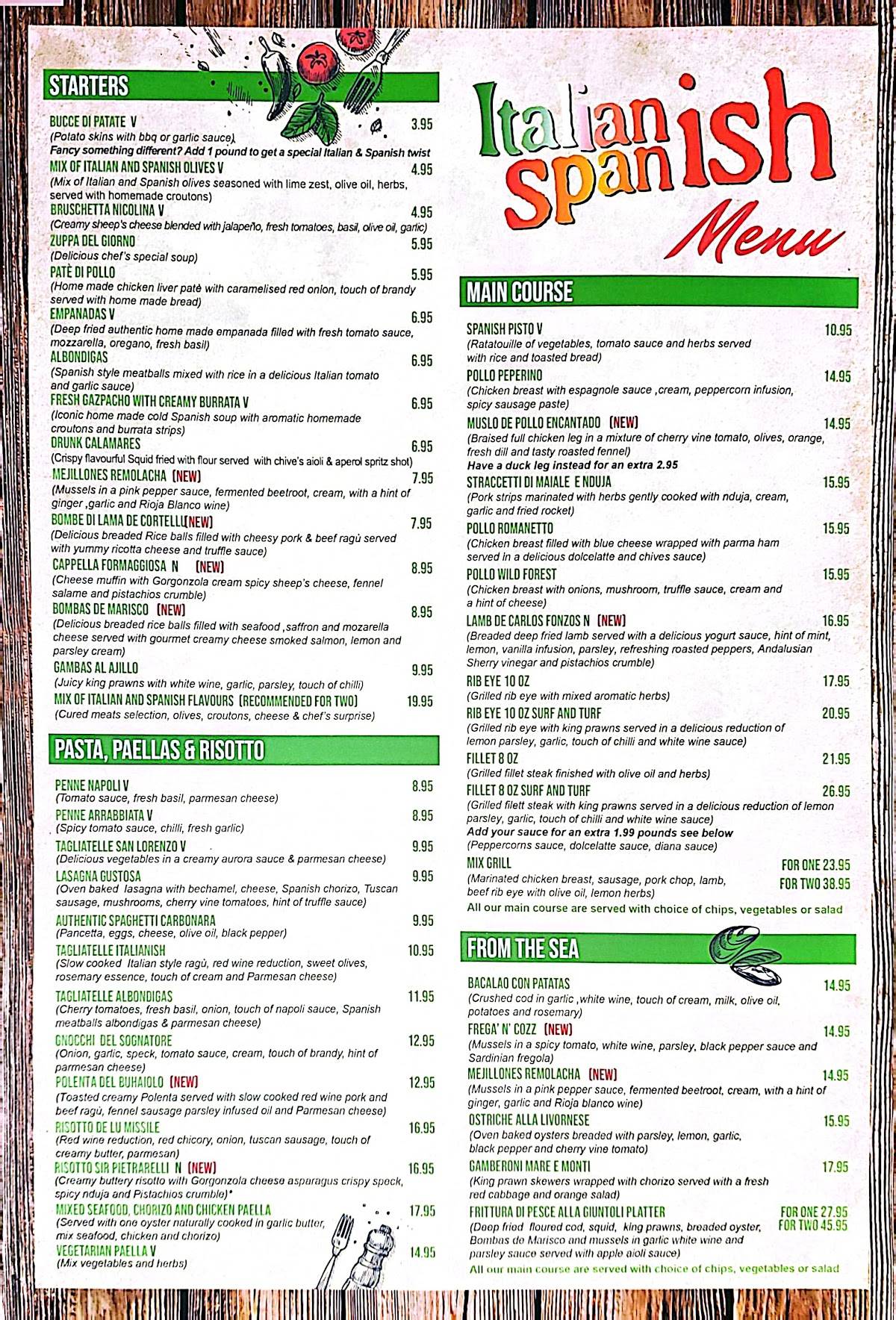 Menu at Italianish restaurant, South Shields