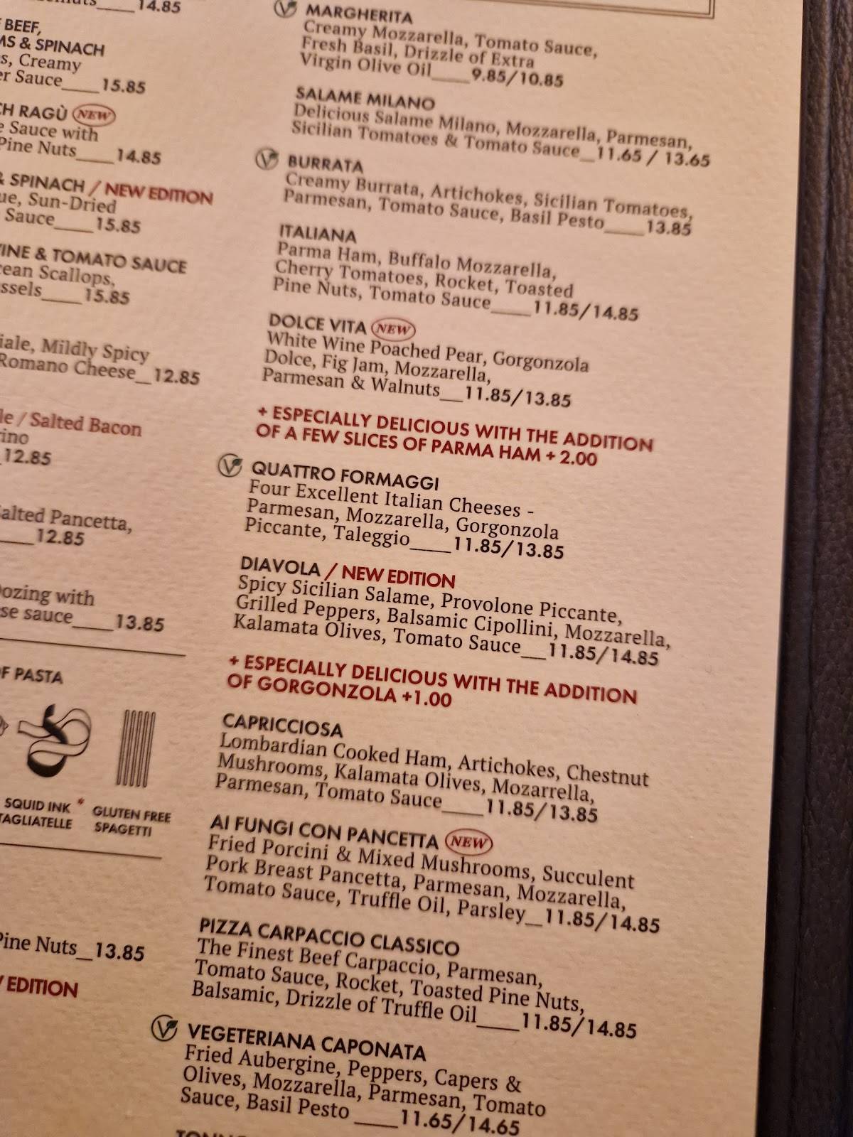 Menu at Italissimo restaurant, Riga
