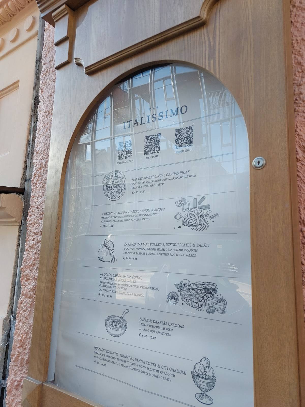 Menu at Italissimo restaurant, Riga