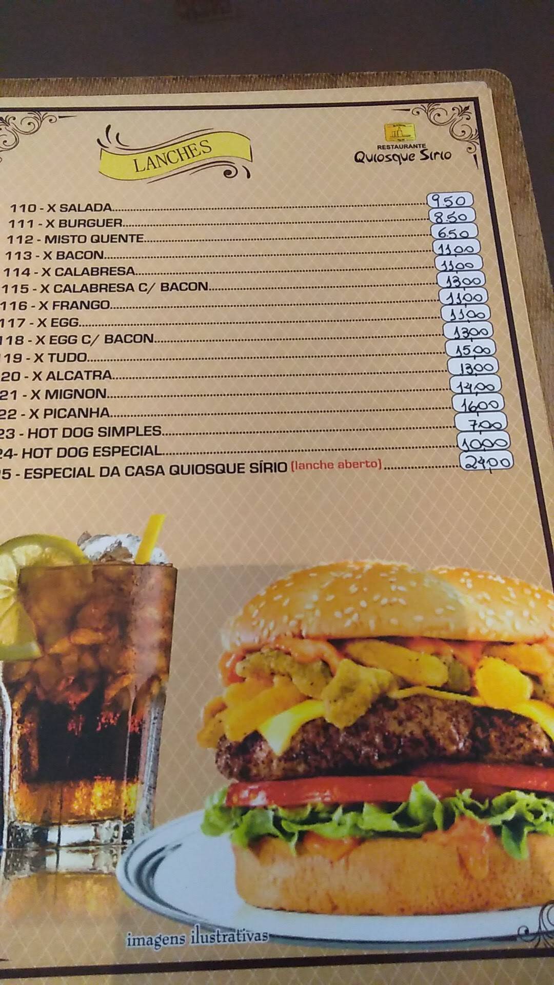 Menu em Restaurante Quiosque Sírio, Ivaiporã