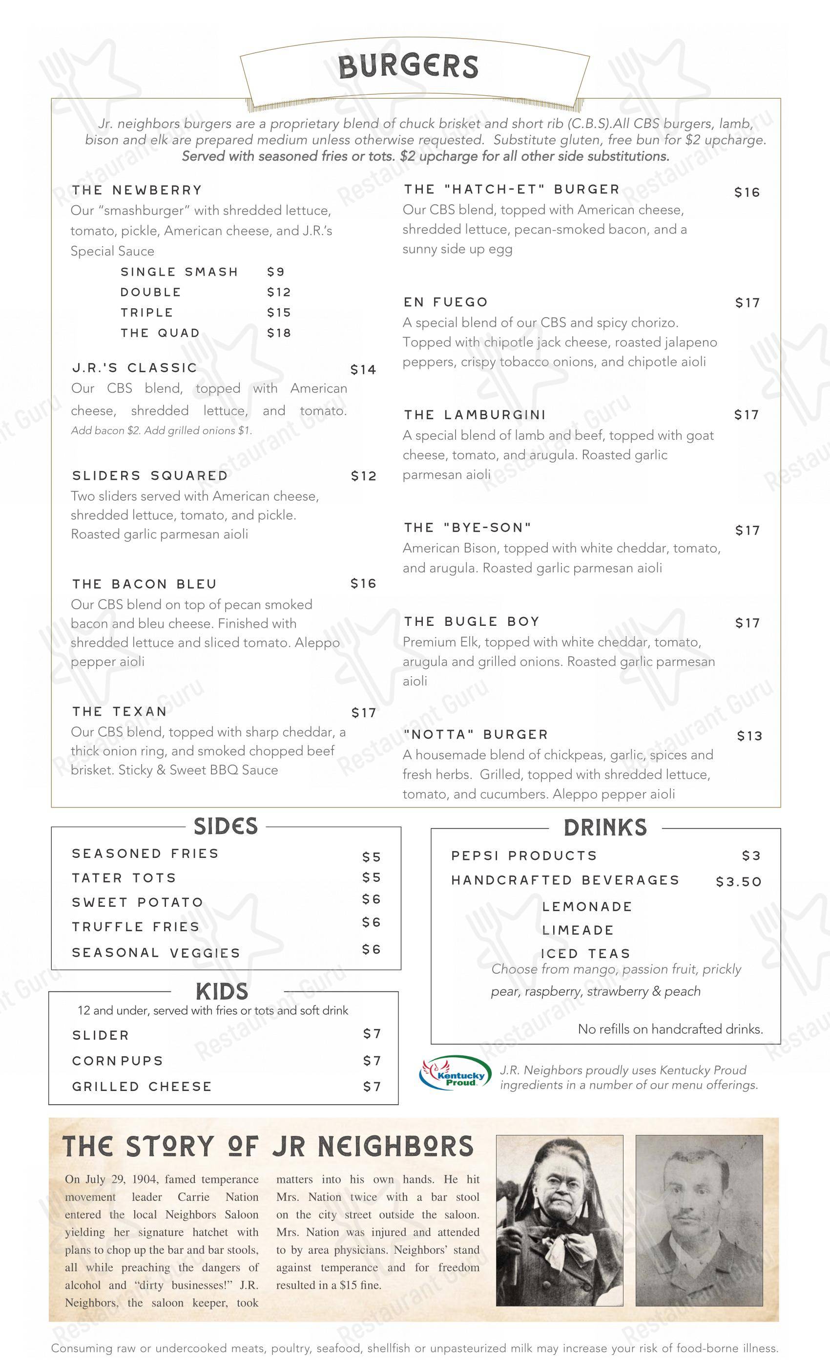 Menu at J.R. Neighbors pub & bar, Elizabethtown