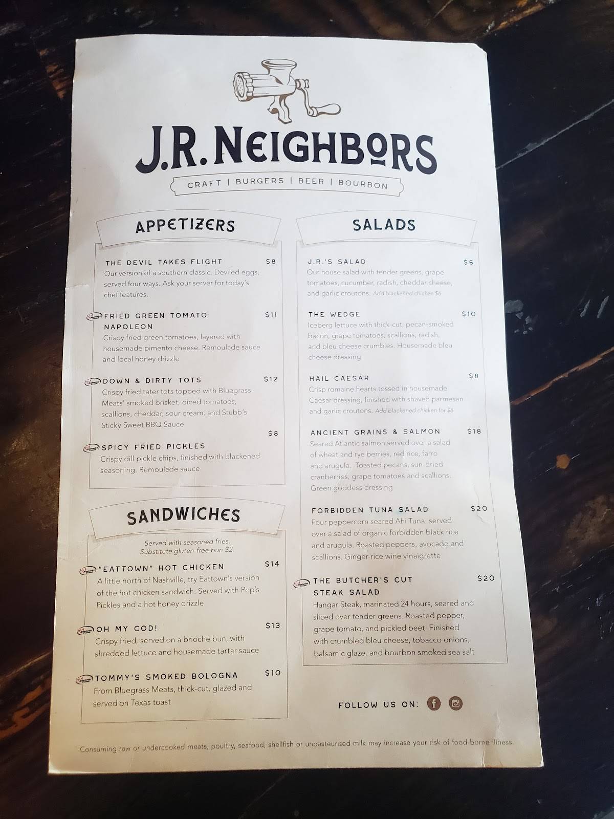 Menu at J.R. Neighbors pub & bar, Elizabethtown