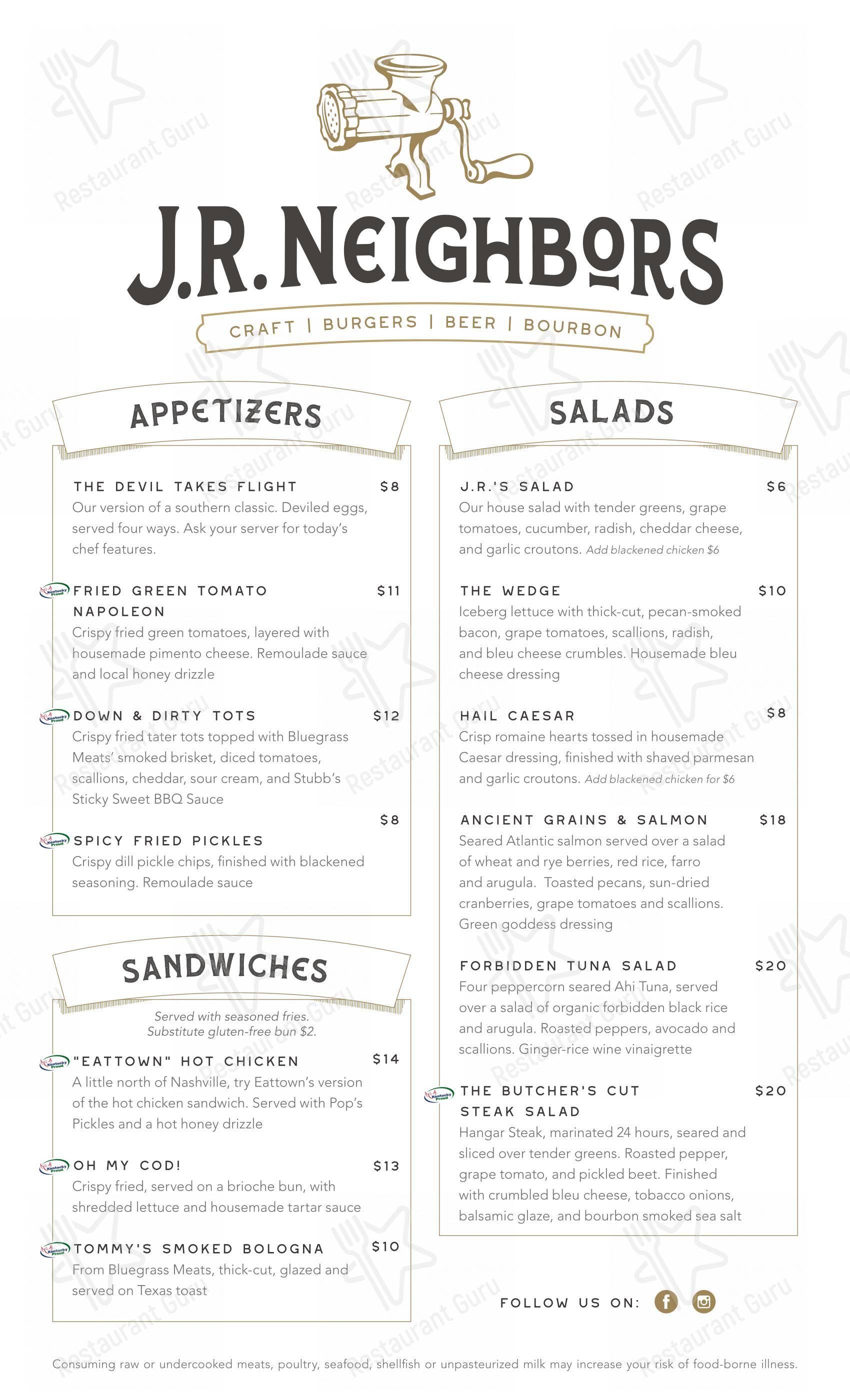 Menu at J.R. Neighbors pub & bar, Elizabethtown