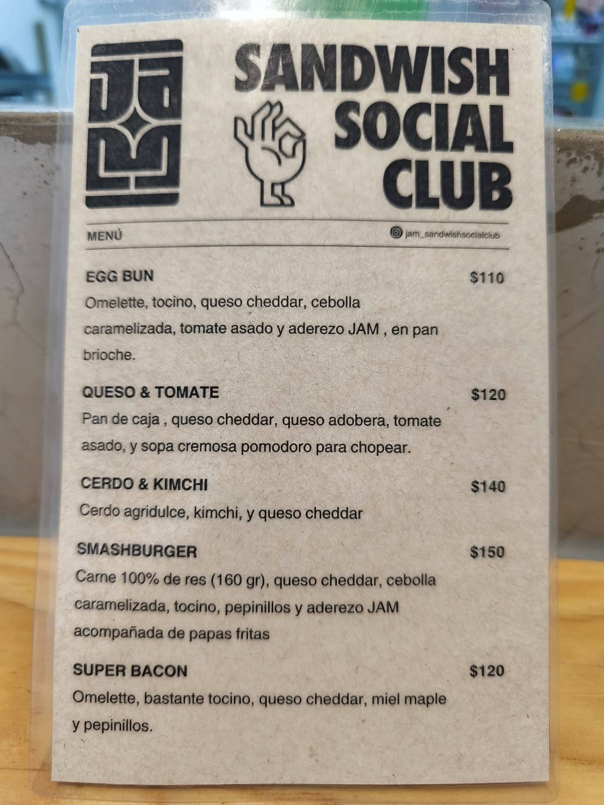 Menu at JAM Sandwich Social Club, Guadalajara