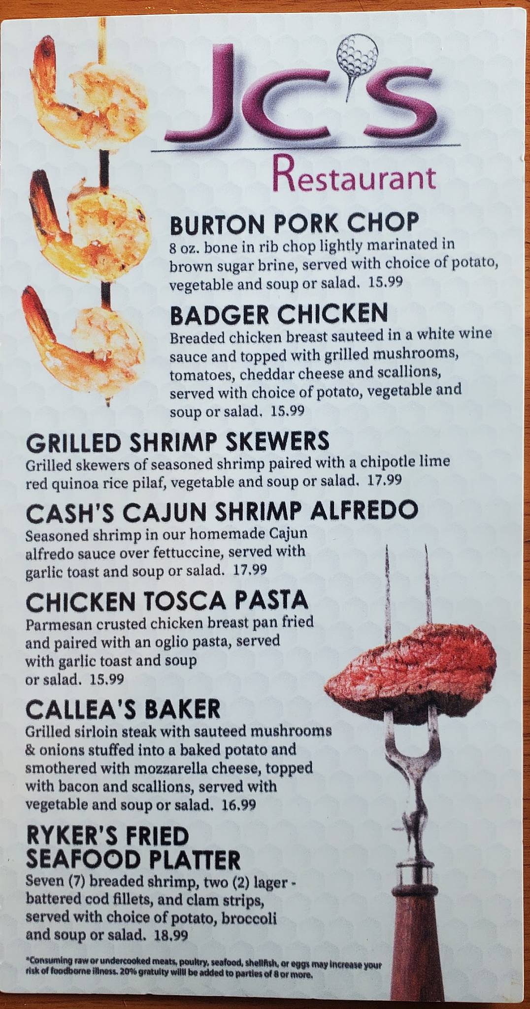 Menu at JC's Restaurant, Burton