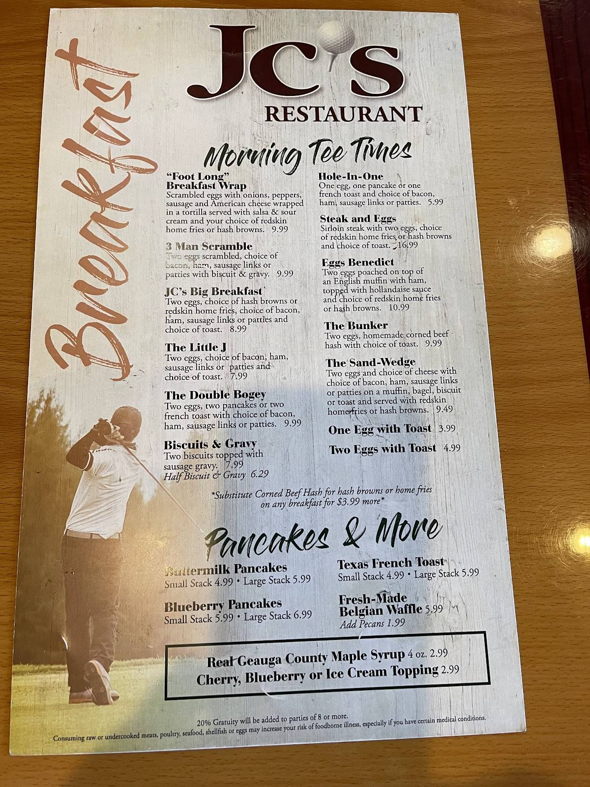 Menu at JC's Restaurant, Burton