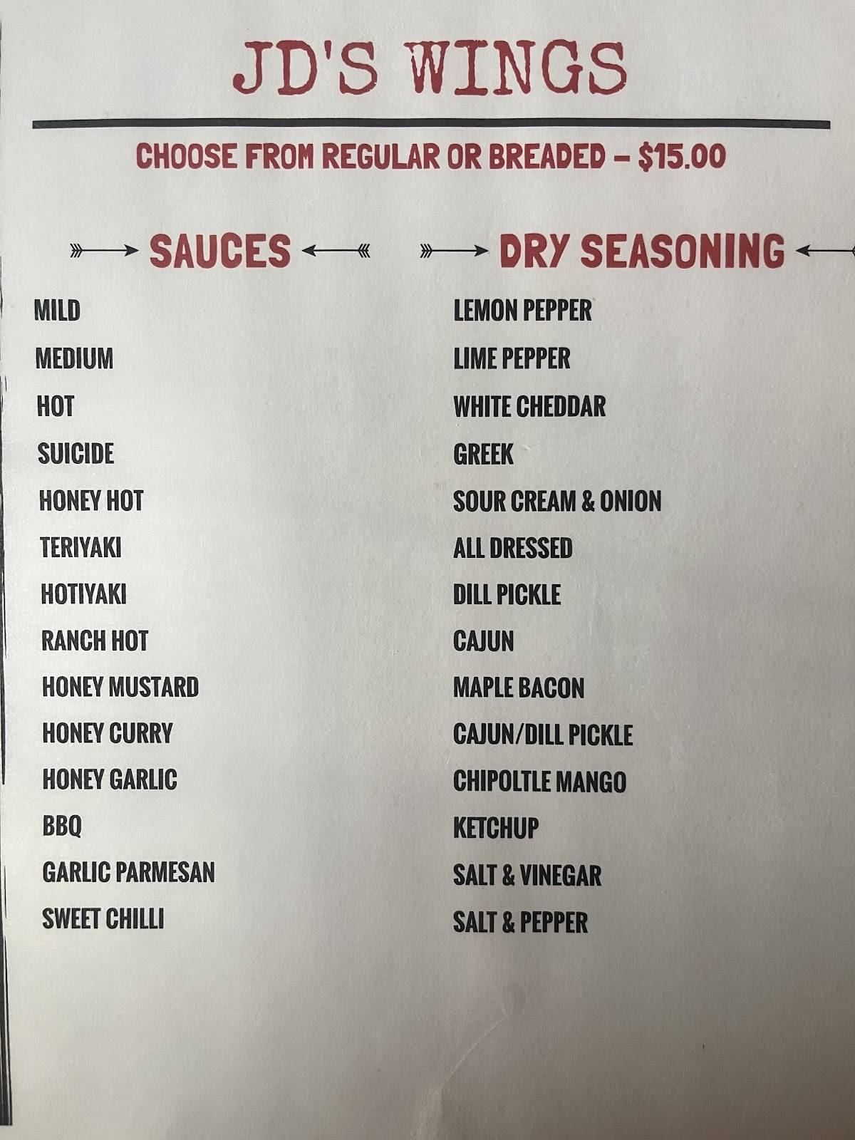 Menu at JD's Bar & Grill, Red Deer