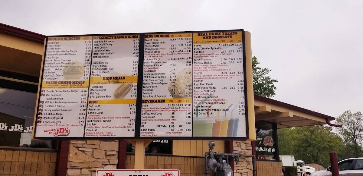 Menu at JD's Drive-In fast food, Appleton