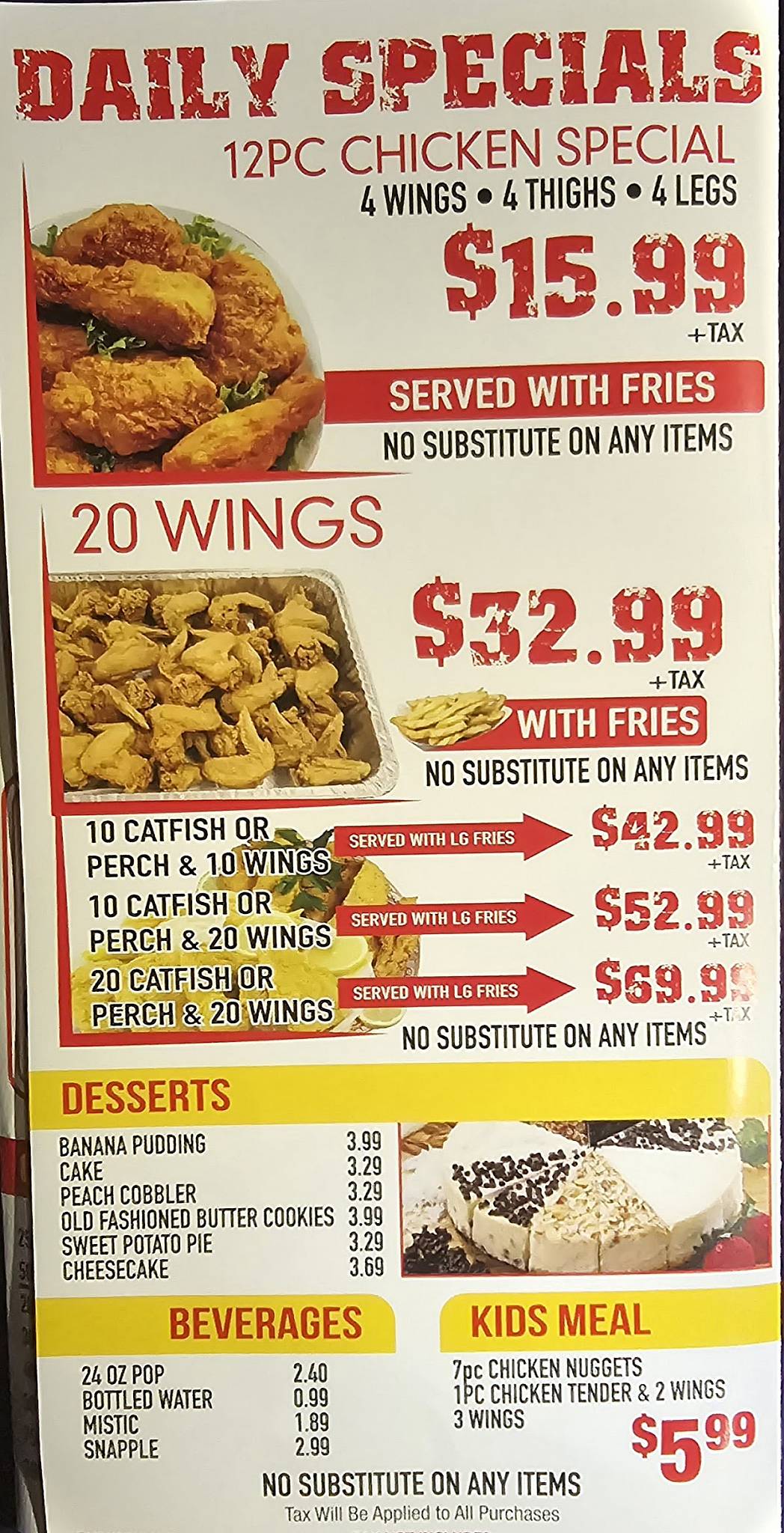 Menu at JJ Fish & Chicken restaurant, Gary, Burr St