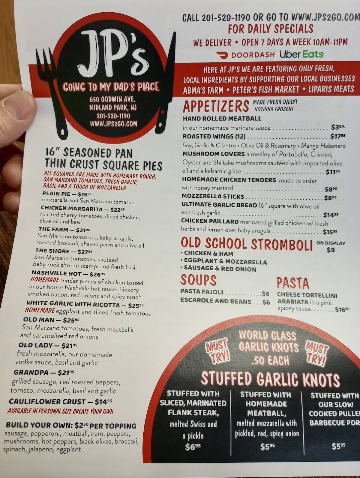 Menu at JP's bistro & catering pizzeria, Midland Park