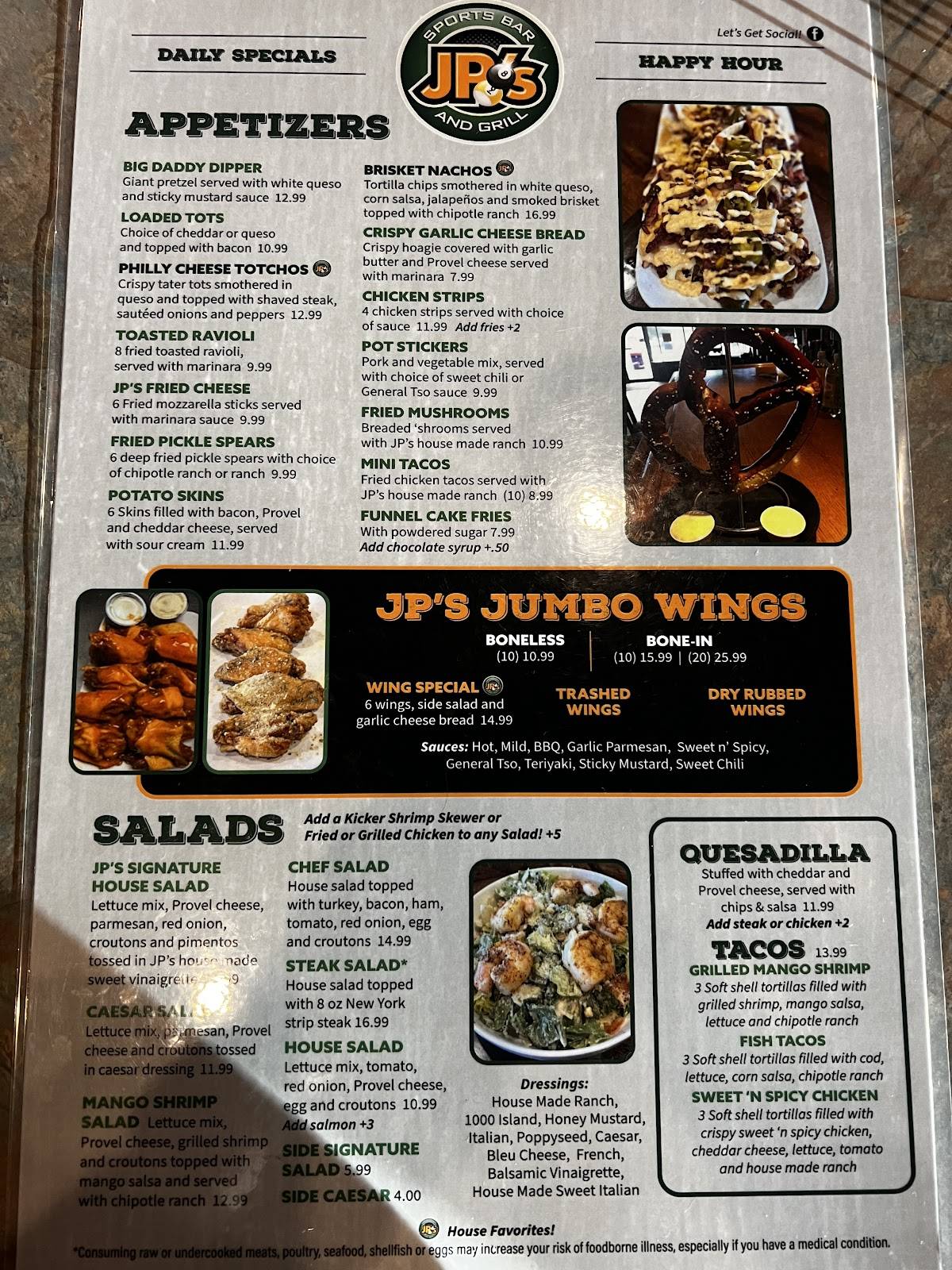 Menu at JP's Sports Bar & Grill, Eureka
