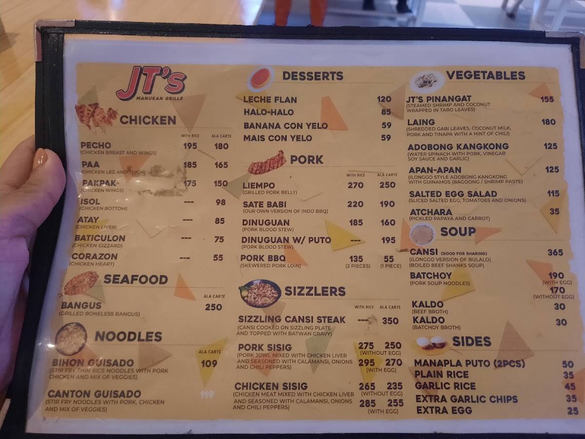 Carta del restaurante JT's Manukan Grille Baguio CIty, Baguio