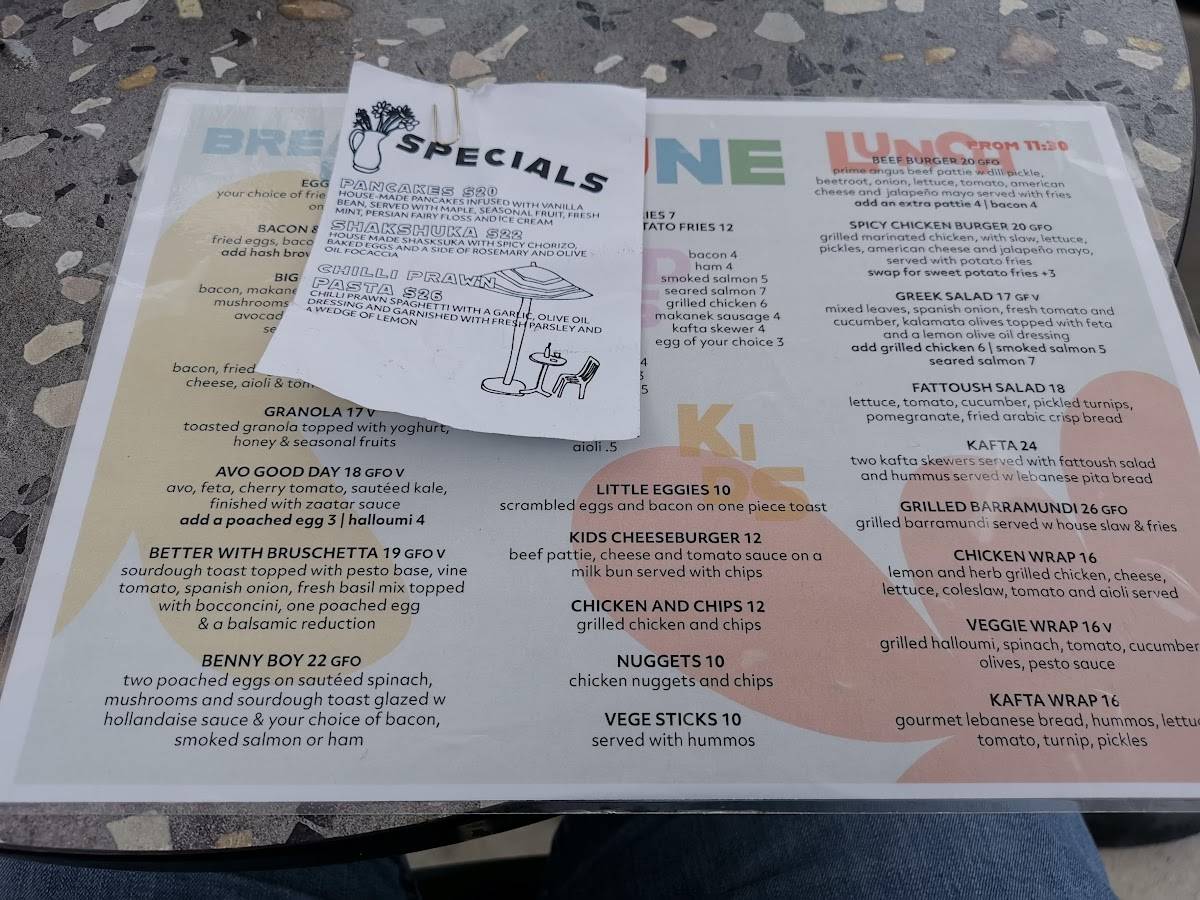Menu at JUNE cafe, Winston Hills