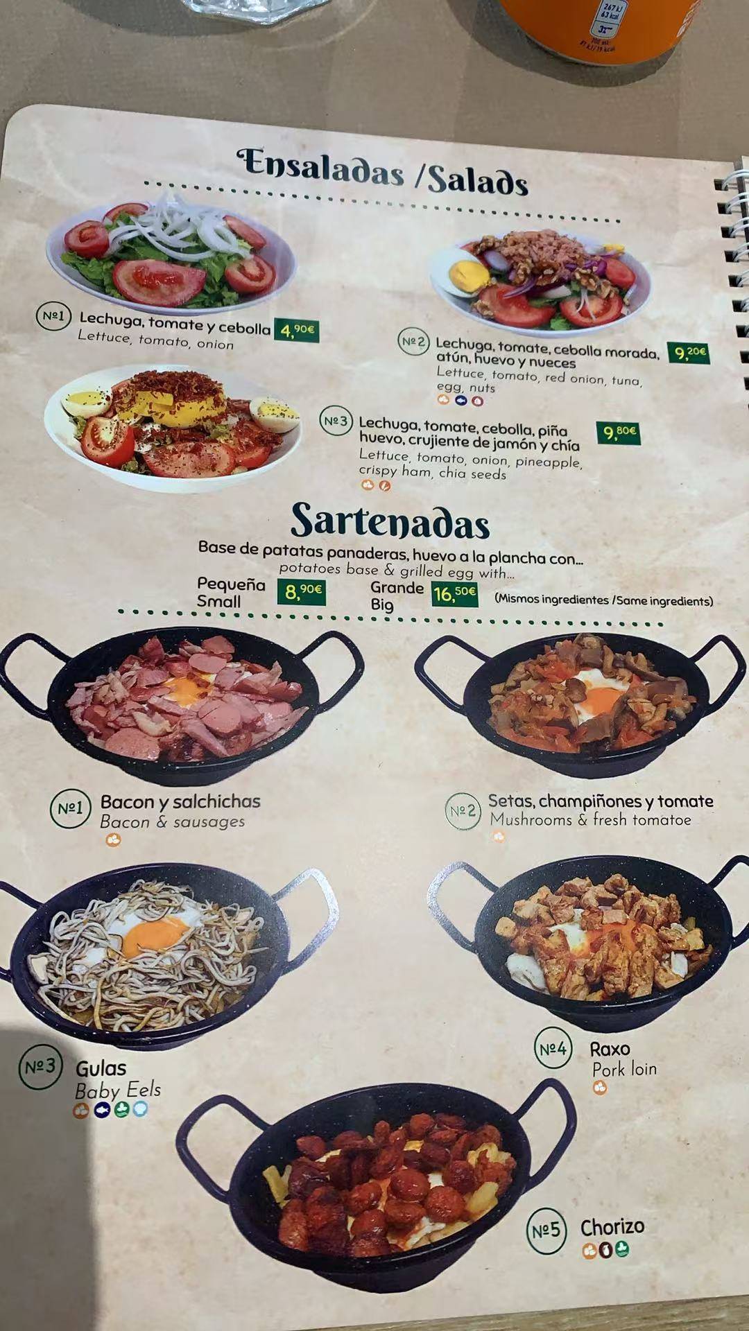 Carta de Jacarandá café raciones, Mellid