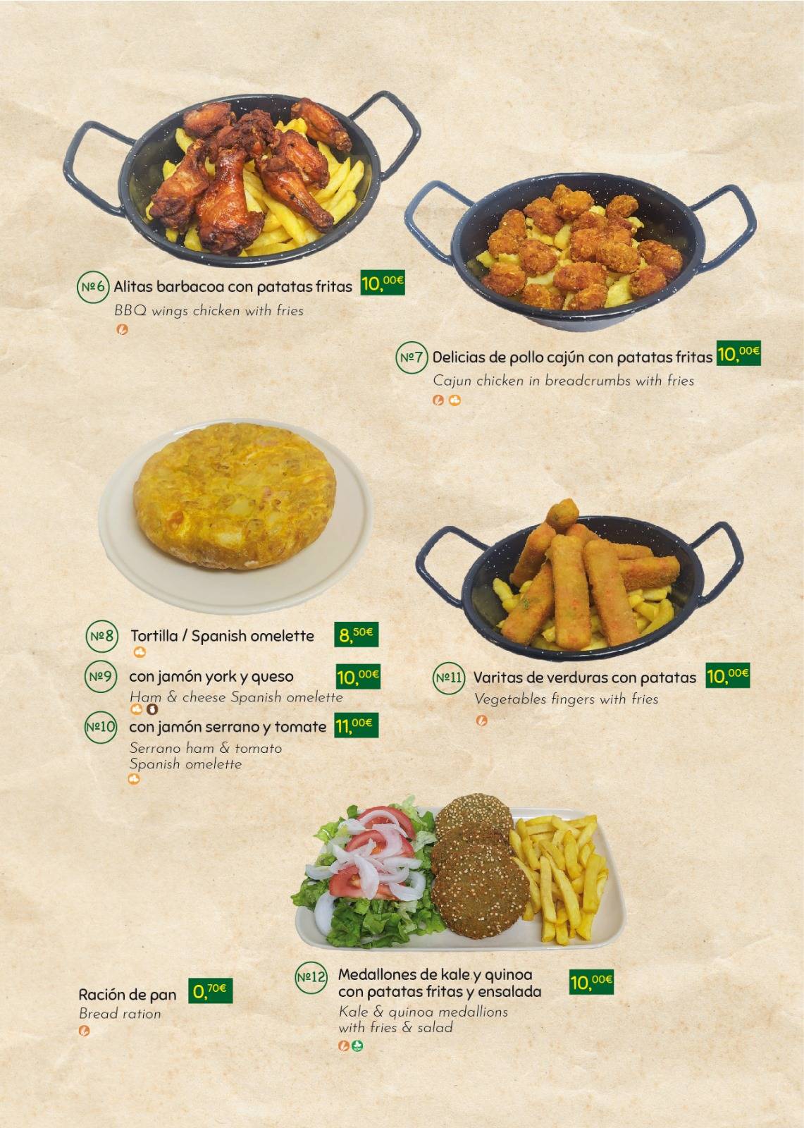 Carta de Jacarandá café raciones, Mellid