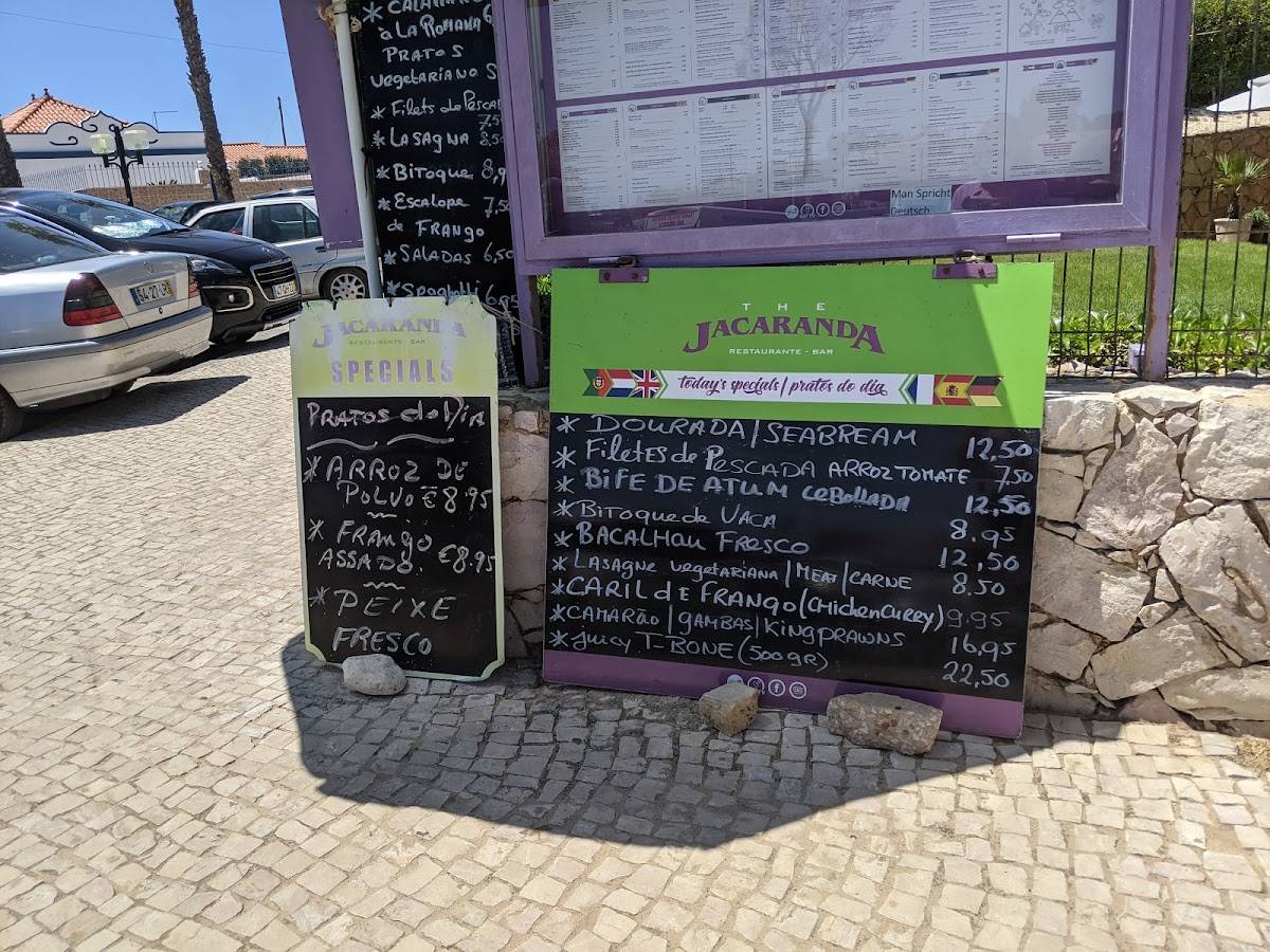 Menu at Jacaranda restaurant, Portimão