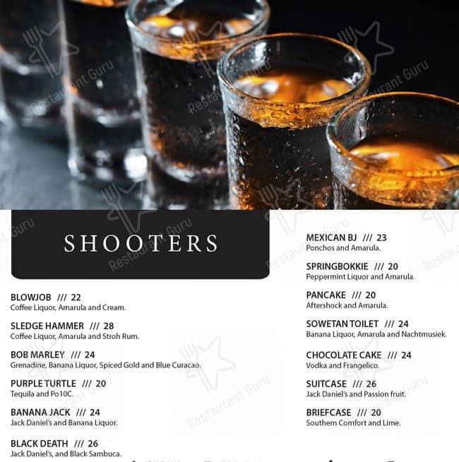 Menu at Jack Friday's pub & bar, Pretoria