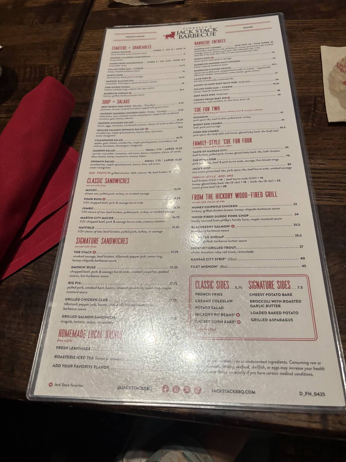 Carta de Jack Stack Barbecue - Freight House, Kansas City, 101 W 22nd St