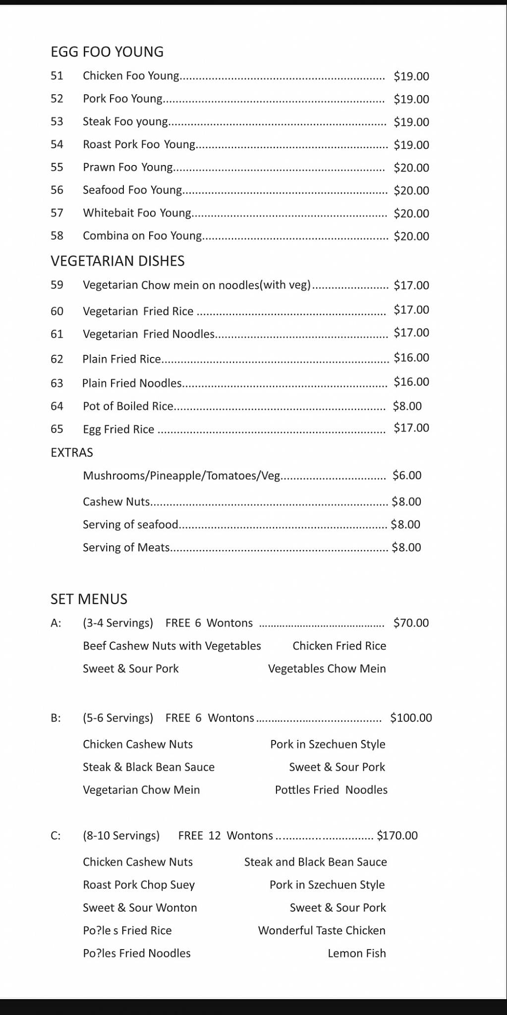 Menu at Jack's Chinese Takeaways fast food, Geraldine