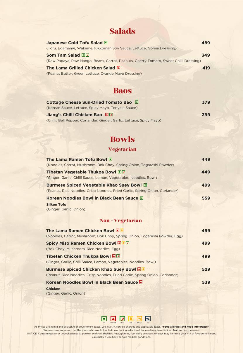 Menu at The Lama, Jaipur