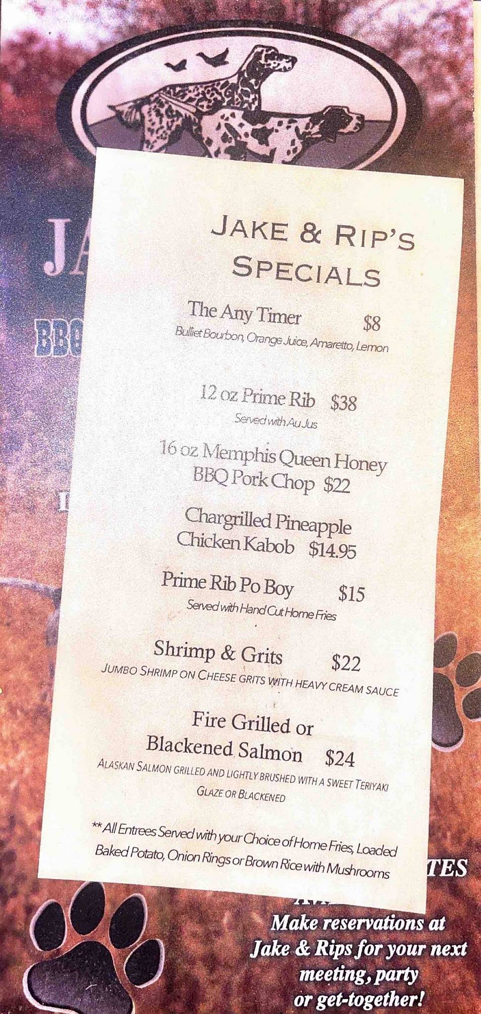 Menu at Jake & Rip's BBQ, Grenada