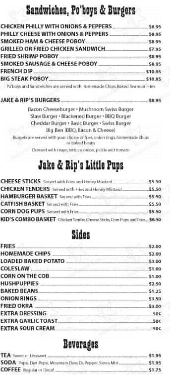 Menu at Jake & Rip's BBQ, Grenada