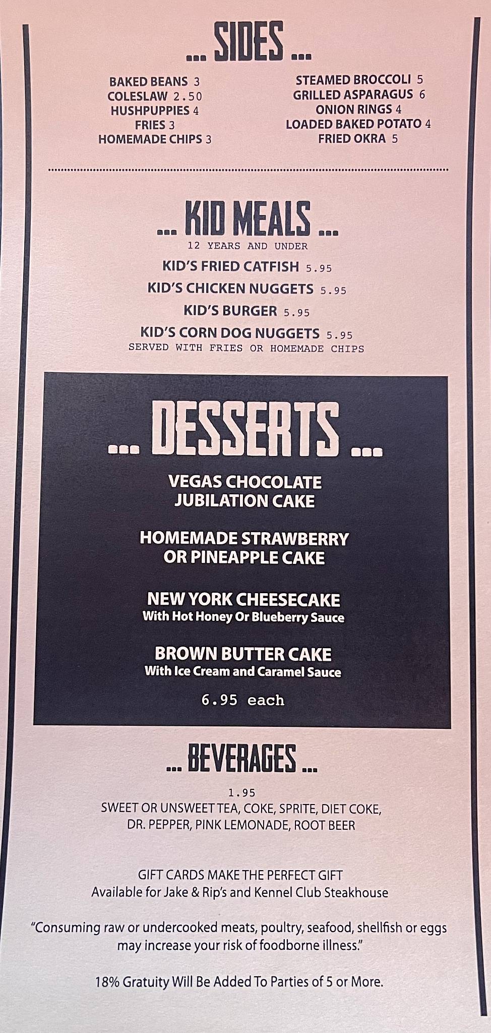 Menu at Jake & Rip's BBQ, Grenada