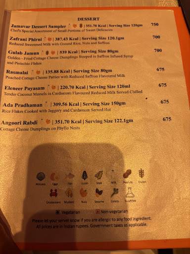 Menu at Jamavar, Chennai
