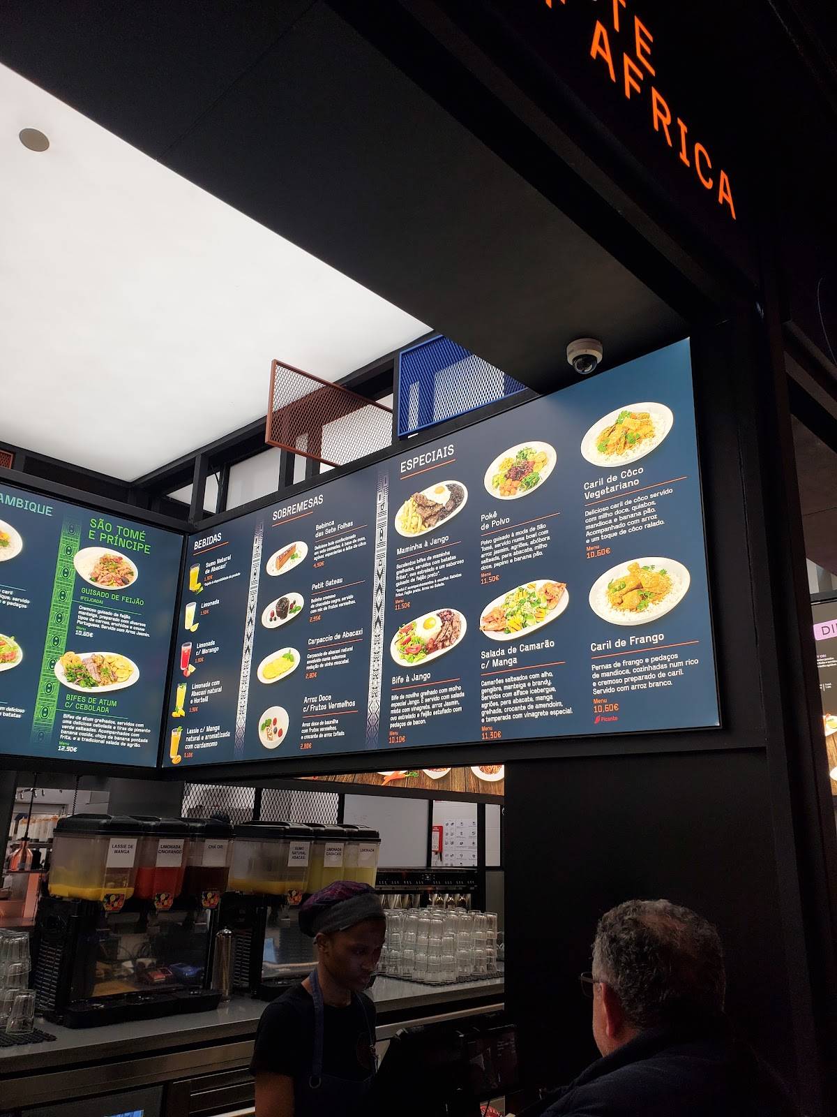 Menu at Jango Taste of Africa restaurant, Lisbon