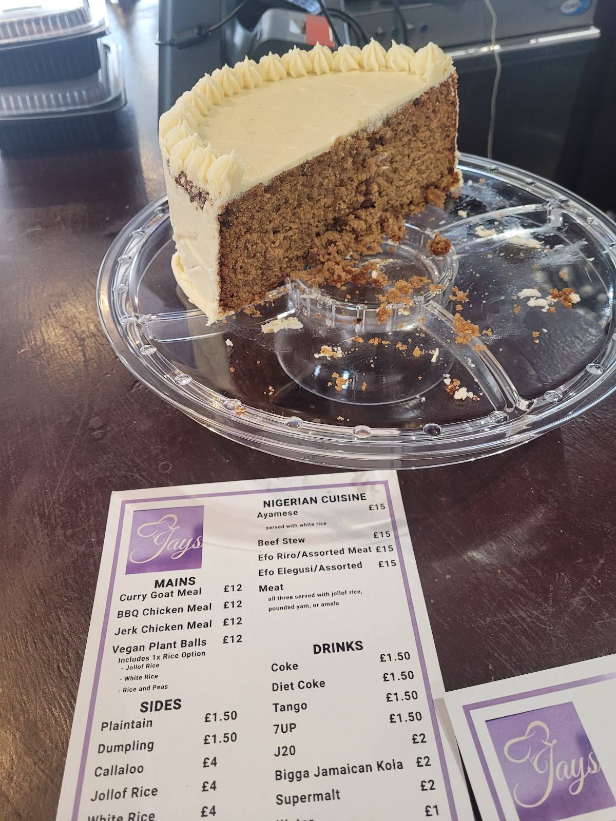 Menu at Jay's Soul Food restaurant, Ashford