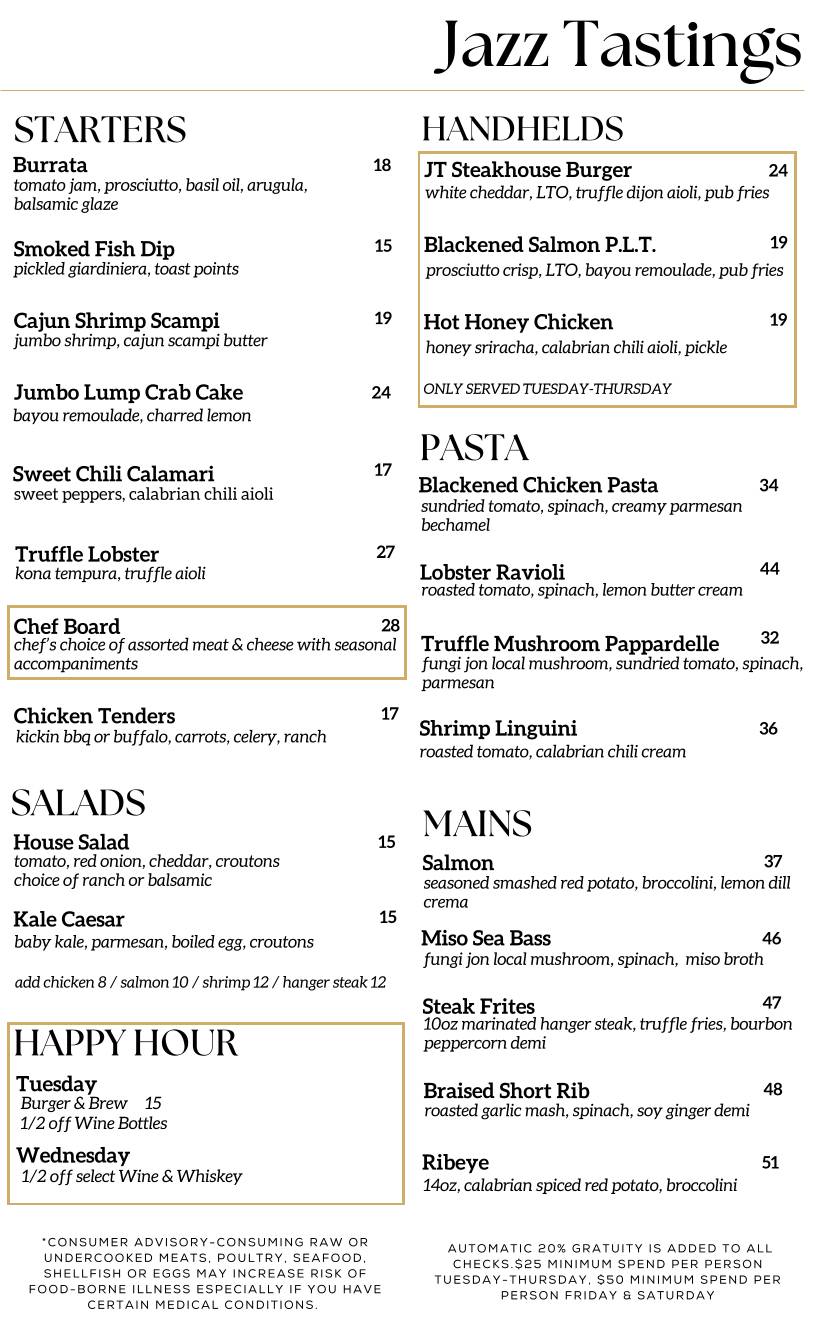 Menu at Jazz Tastings pub & bar, Maitland, 164 Lake Ave