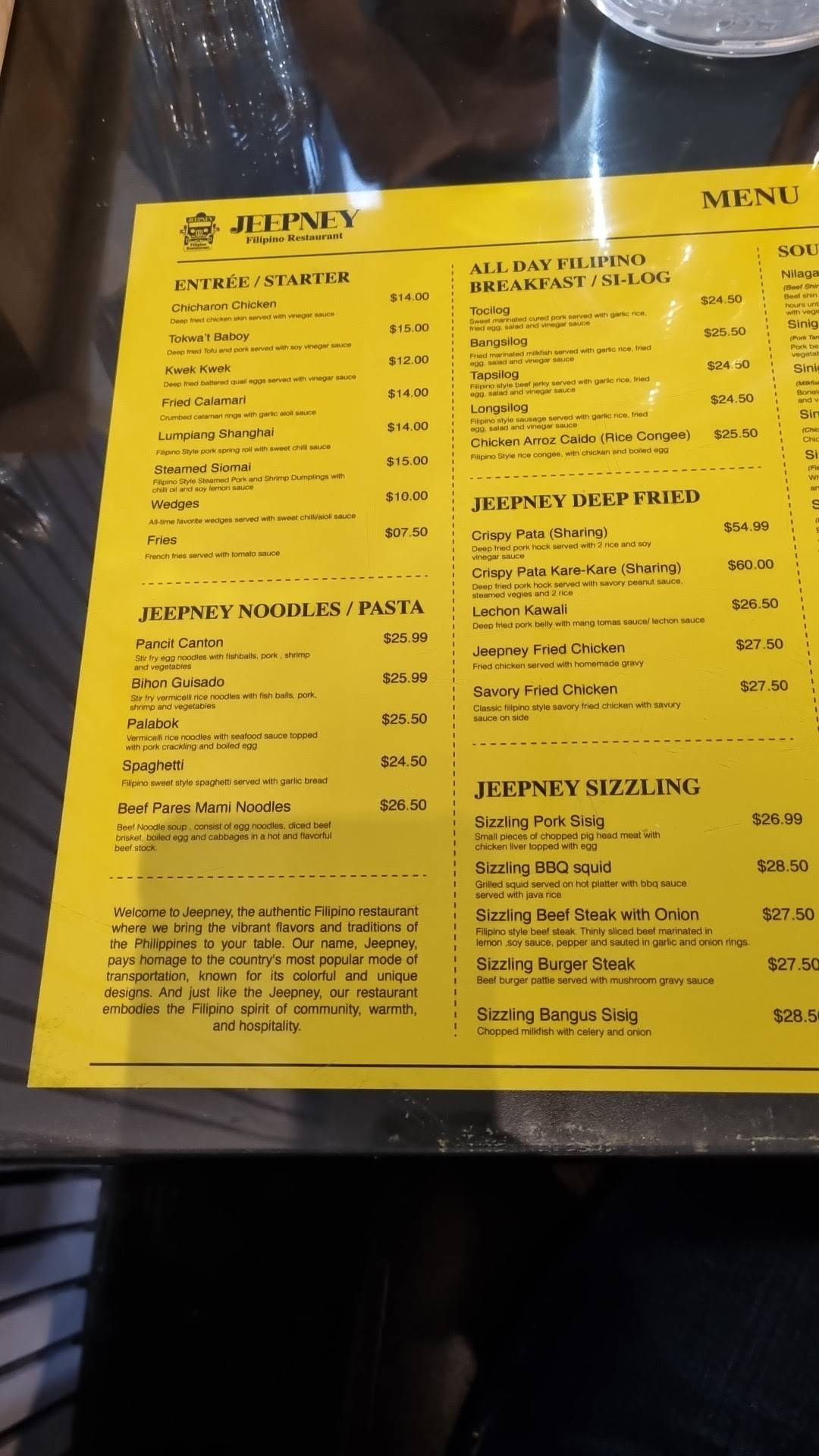 Menu at Jeepney Filipino Restaurant, Auckland, B1/710 Great South Rd