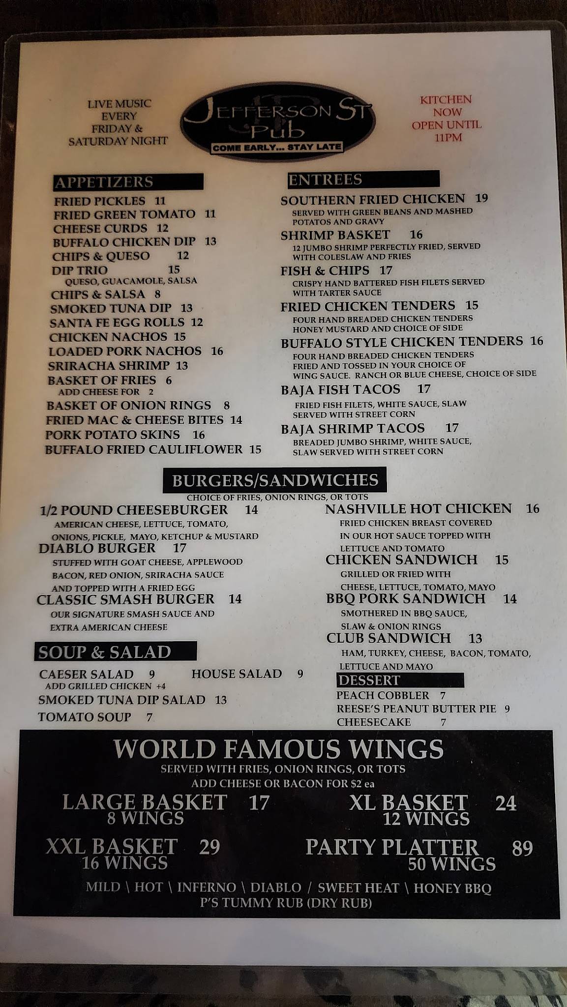 Menu at Jefferson Street Pub, Huntsville