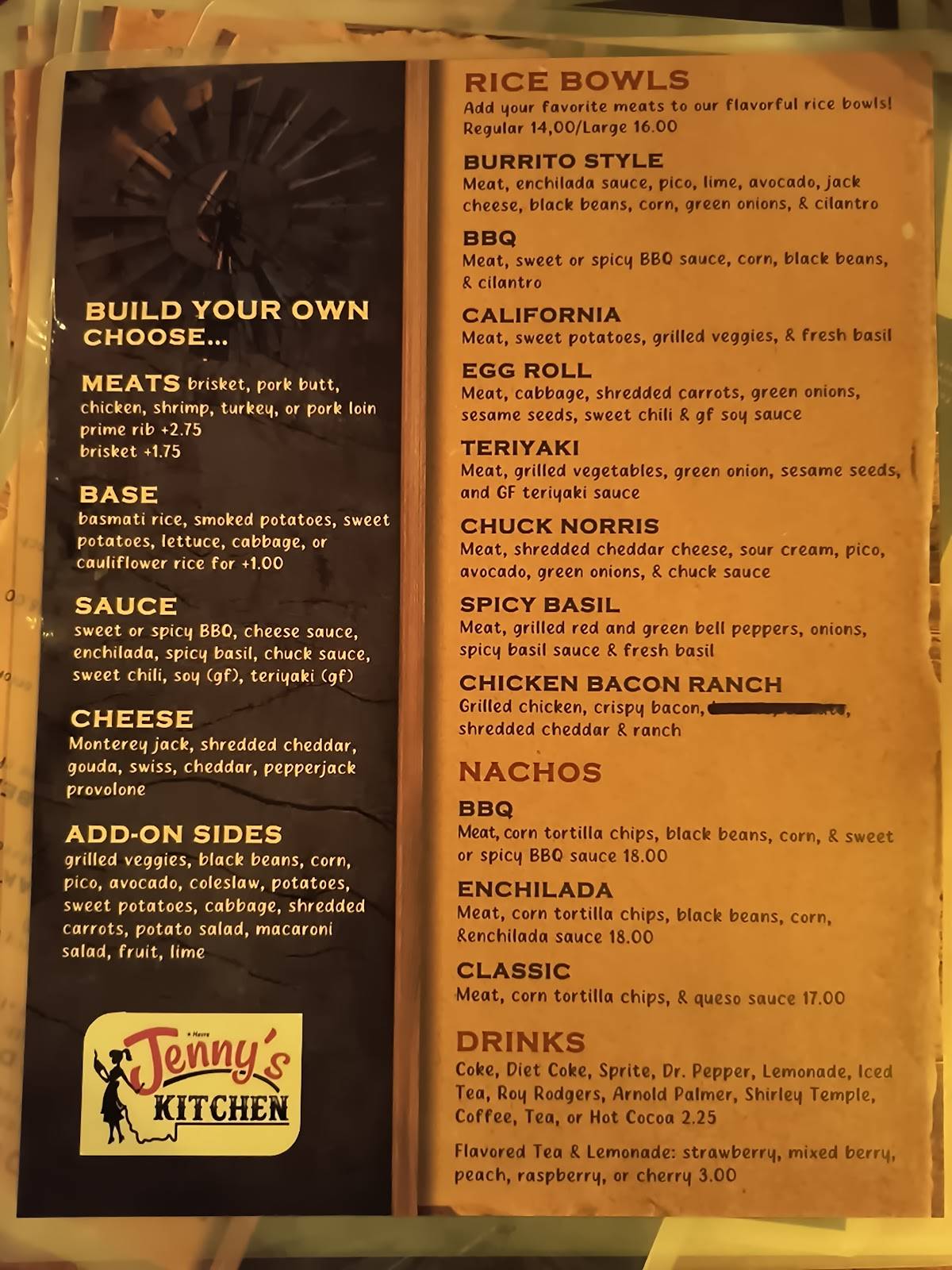 Menu at Jenny's Kitchen BBQ, Havre