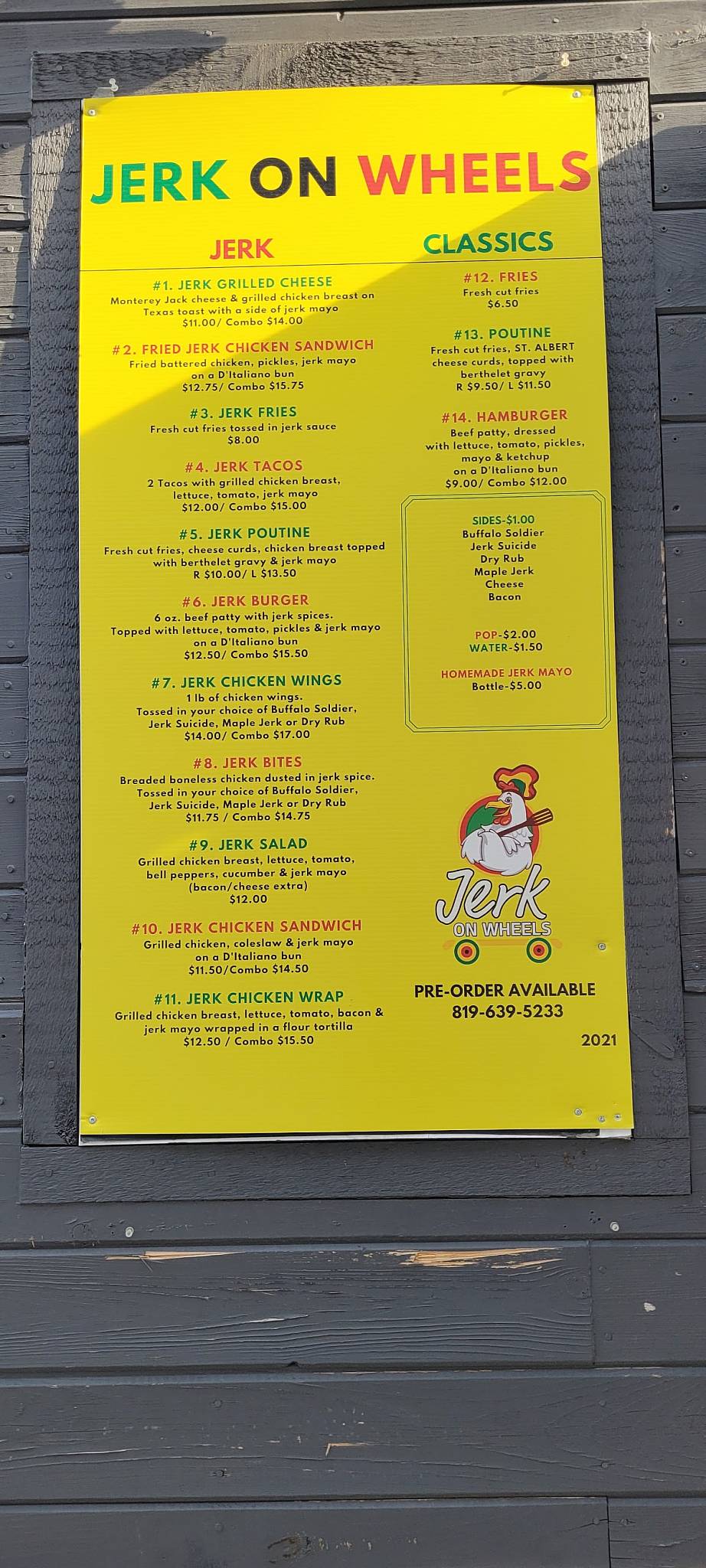 Menu at Jerk on Wheels restaurant, Ottawa, 119 Iber Rd