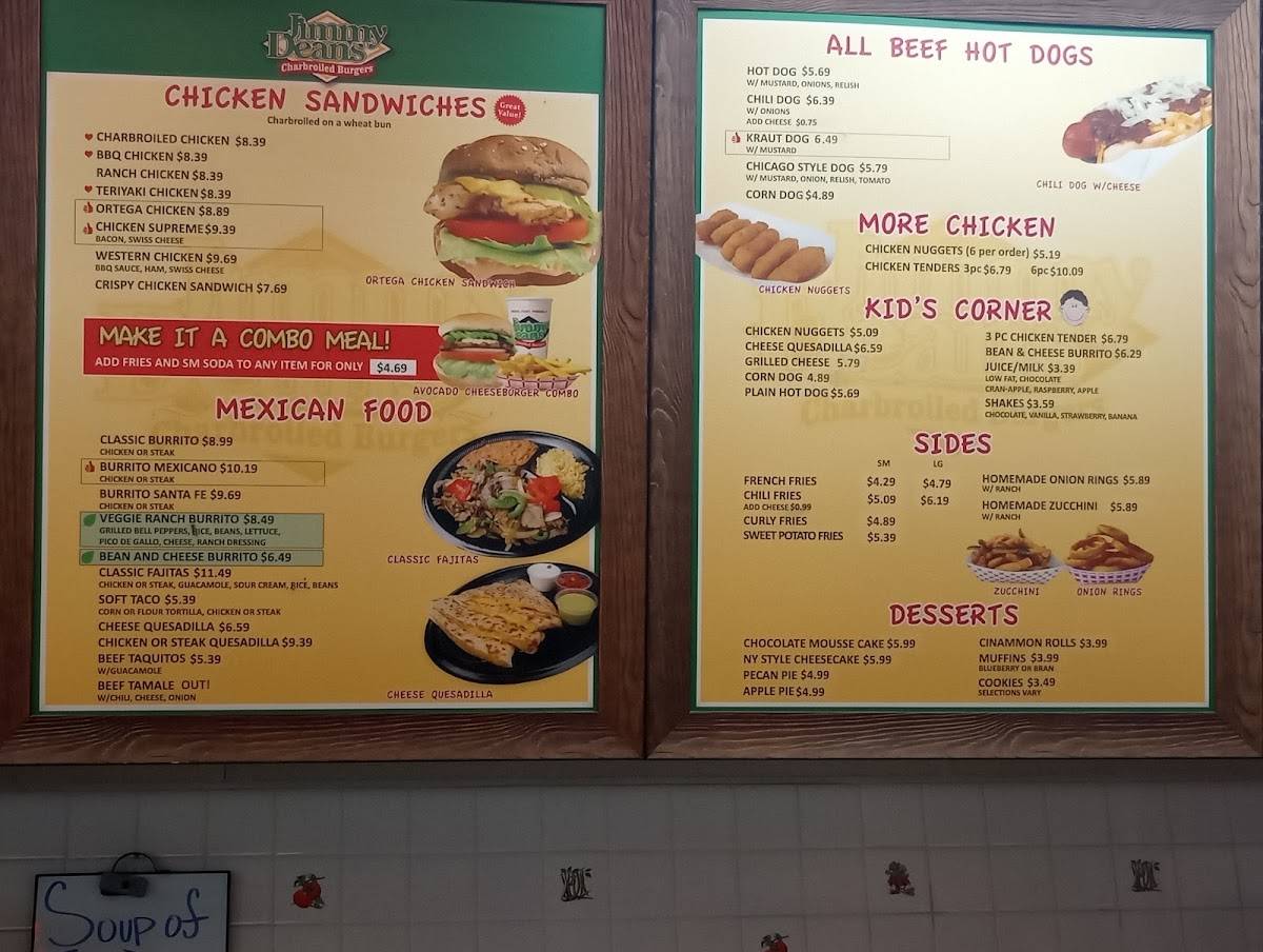 Menu at Jimmy Dean's restaurant, Santa Clarita, The Old Rd