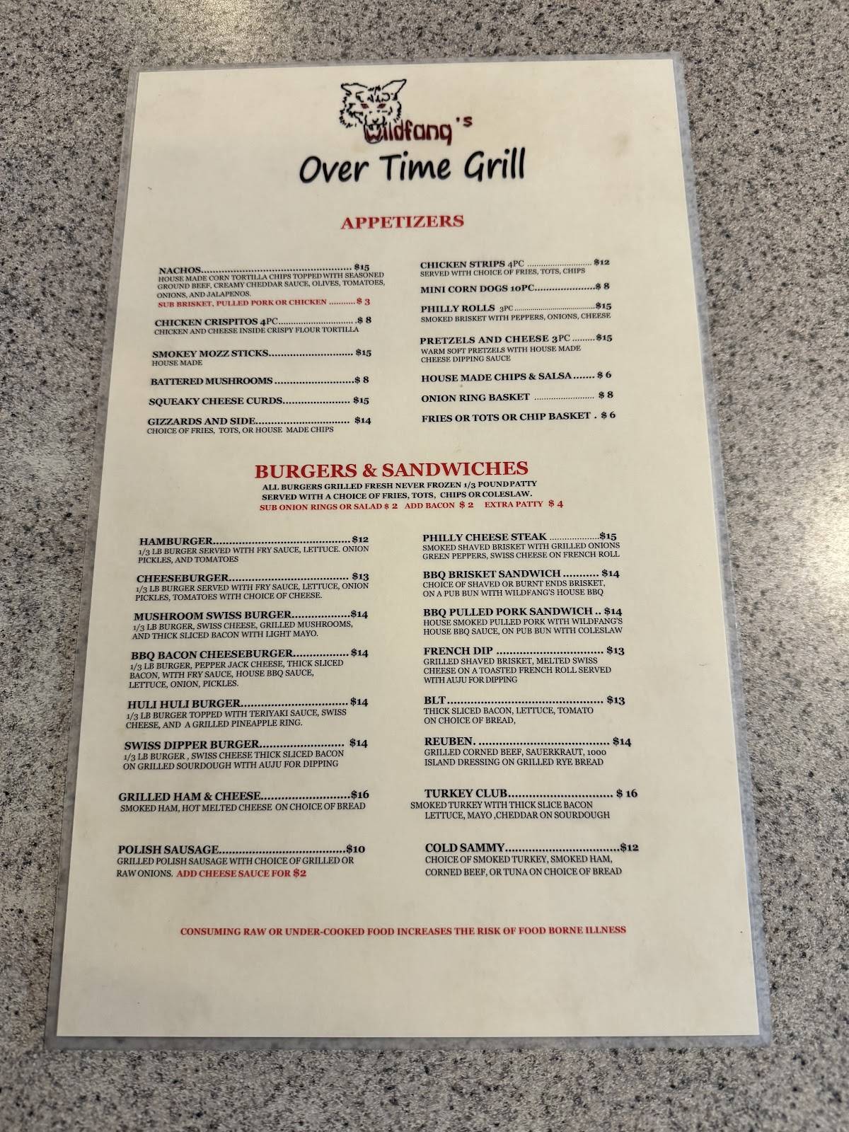 Menu at Jimmy Mac's Overtime Tavern pub & bar, Eugene, 770 S Bertelsen Rd