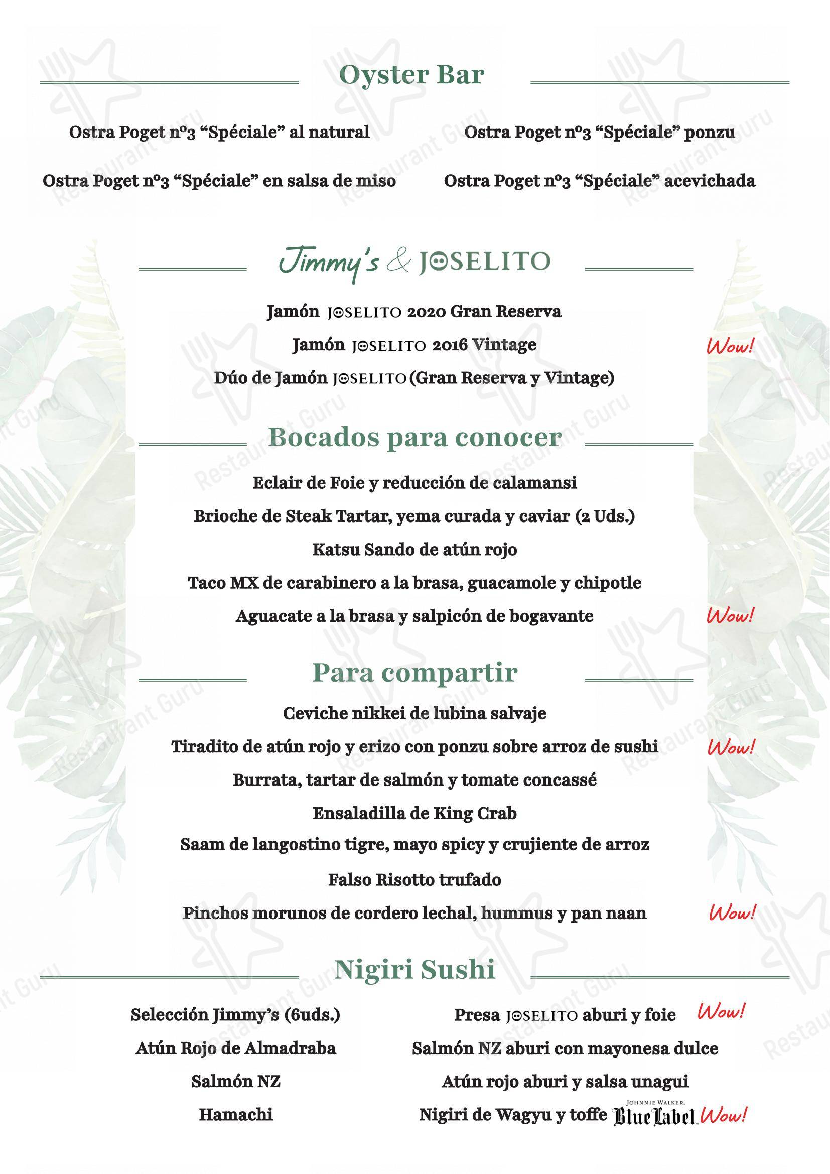 Carta de Restaurante Jimmy's, Madrid