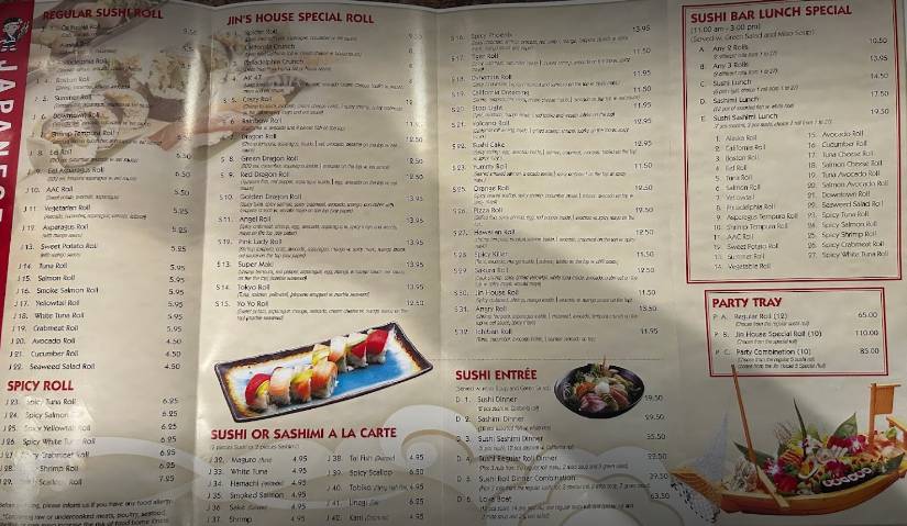 Menu at Jin House restaurant, Amherst